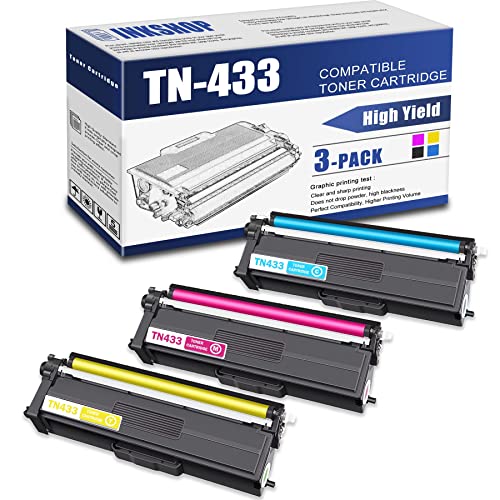 TN433 Compatible TN-433C TN-433Y TN-433M High Yield Toner Cartridge Replacement for Brother TN-433 HL-L8260CDW HL-L8360CDW DCP-L8410CDW MFC-L8610CDW Toner.(1C+1Y+1M)