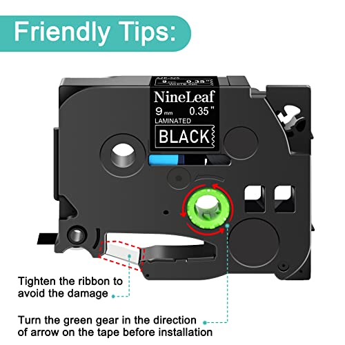 NineLeaf 10 Pack Compatible for Brother TZe-325 TZe325 TZ-325 TZ325 Label Tape 9mm 3/8'' 0.35'' White on Black Standard Laminated Labeling Work with P-Touch PT-D210 PTD400AD PTH110 PT-D600 Label Maker