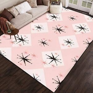 peenoke atomic age starburst seamless inspired by 1960s kitsch pink black area rug outdoor patio rug play mat modern floor carpet non-slip home decor living room kids bedroom nursery, 6×9 ft