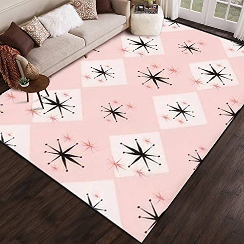 PeeNoke Atomic Age Starburst Seamless Inspired by 1960s Kitsch Pink Black Area Rug Outdoor Patio Rug Play Mat Modern Floor Carpet Non-Slip Home Decor Living Room Kids Bedroom Nursery, 6x9 ft