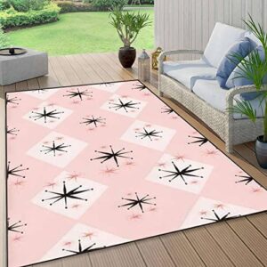 PeeNoke Atomic Age Starburst Seamless Inspired by 1960s Kitsch Pink Black Area Rug Outdoor Patio Rug Play Mat Modern Floor Carpet Non-Slip Home Decor Living Room Kids Bedroom Nursery, 6x9 ft