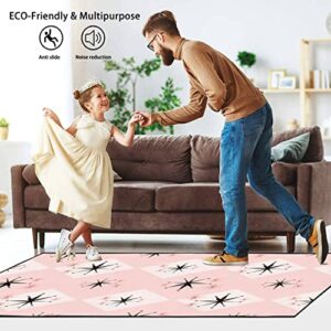 PeeNoke Atomic Age Starburst Seamless Inspired by 1960s Kitsch Pink Black Area Rug Outdoor Patio Rug Play Mat Modern Floor Carpet Non-Slip Home Decor Living Room Kids Bedroom Nursery, 6x9 ft