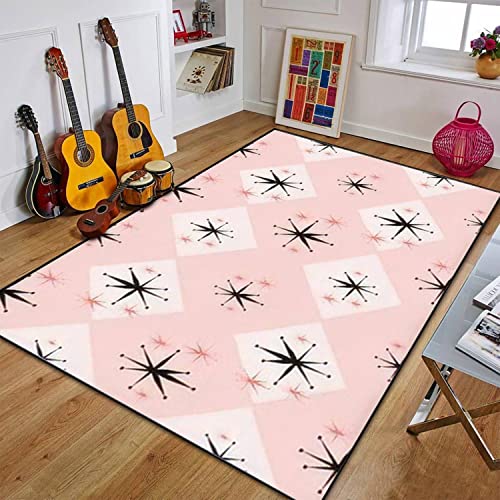 PeeNoke Atomic Age Starburst Seamless Inspired by 1960s Kitsch Pink Black Area Rug Outdoor Patio Rug Play Mat Modern Floor Carpet Non-Slip Home Decor Living Room Kids Bedroom Nursery, 6x9 ft