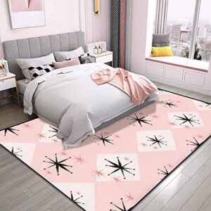 PeeNoke Atomic Age Starburst Seamless Inspired by 1960s Kitsch Pink Black Area Rug Outdoor Patio Rug Play Mat Modern Floor Carpet Non-Slip Home Decor Living Room Kids Bedroom Nursery, 6x9 ft