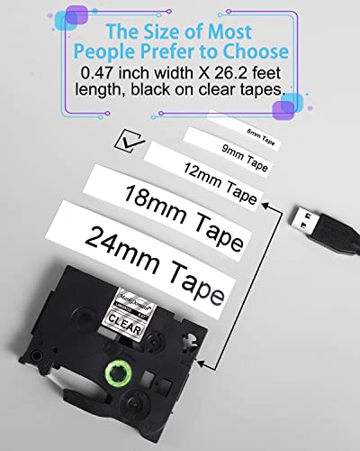 MarkDomain Compatible Label Tape Replacement for Brother TZe TZ Multicolor Laminated P Touch Label Maker Tape, 0.47"(12mm) x 26.2'(8m), Black on White/Clear/Red/Blue/Yellow/Green (6+6 Pack)