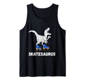 skate dinosaurs roller skating rink t-rex roller skater tank top