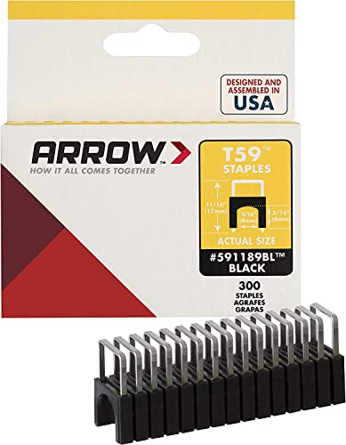 Arrow 591189BLSS Genuine T59 Stainless Steel 5/16-Inch by 5/16-Inch Insulated Staples for Cable and Wiring, Black, 300 Count