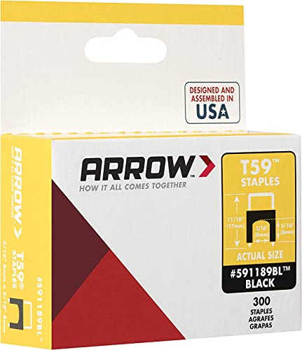 Arrow 591189BLSS Genuine T59 Stainless Steel 5/16-Inch by 5/16-Inch Insulated Staples for Cable and Wiring, Black, 300 Count