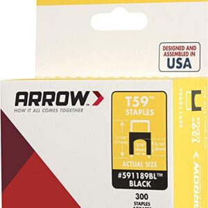 Arrow 591189BLSS Genuine T59 Stainless Steel 5/16-Inch by 5/16-Inch Insulated Staples for Cable and Wiring, Black, 300 Count