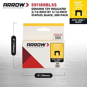 Arrow 591189BLSS Genuine T59 Stainless Steel 5/16-Inch by 5/16-Inch Insulated Staples for Cable and Wiring, Black, 300 Count