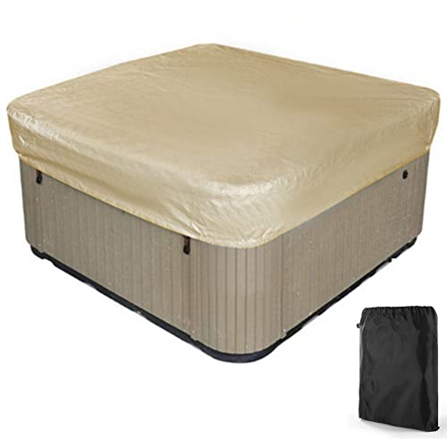 Klzzuk Square Hot Tub Cover Weather Resistant UV-Anti Outdoor SPA Cover Swimming Pool Protector Dust Cover for Hot Tub Garden Furniture (220 * 220 * 90cm,Beige)