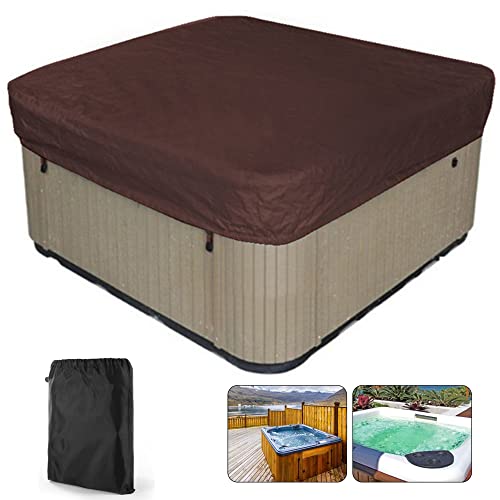 Hot Tub Top Cover, Square Waterproof UV Resistance Spa Bathtub Protector Covers with Tightening Elastic Rope, Outdoor Furniture Anti-Snow Cover, Swimming Pool Dust Cover (215*215*30cm,Brown)