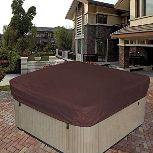 Hot Tub Top Cover, Square Waterproof UV Resistance Spa Bathtub Protector Covers with Tightening Elastic Rope, Outdoor Furniture Anti-Snow Cover, Swimming Pool Dust Cover (215*215*30cm,Brown)