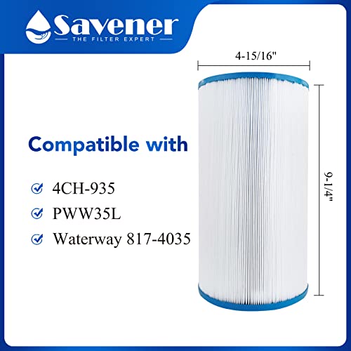 Savener Spa Filter Replacement for Unicel 4CH-935, PWW35L, 817-4035, SD-01235, PDY35P3, PDC580-AFS, Waterway Plastics, Teleweir 35 sq.ft, 2 Pack