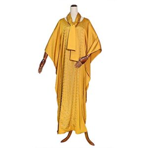 HD African Dress for Women Beading Rhinestone Gold Kaftan Maxi Dress One Size Fit All