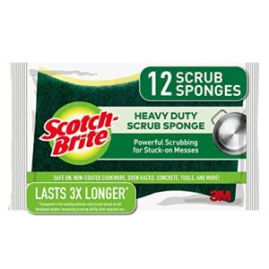 scotch-brite heavy duty scrub sponges, for washing dishes and cleaning kitchen, 12 scrub sponges