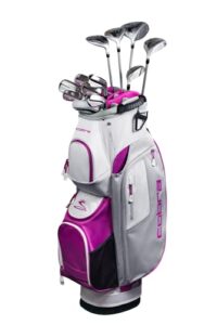 cobra golf 2021 fly xl complete set cart bag silver-plum (women’s right hand, graphite woods-graphite irons, ladies flex, dr-12.5, 3w-18.5, 5w-21.5, 7w-24.5, 5h-23.5, 6-pw, sw, putter, cart bag)