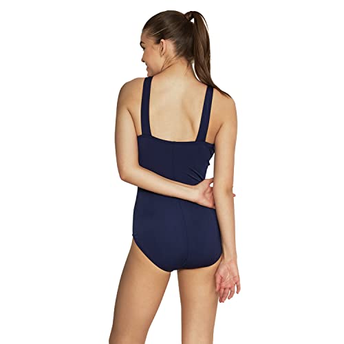 Speedo Women's Standard Swimsuit One Piece Endurance+ Shirred Tank Moderate Cut, Navy, 12