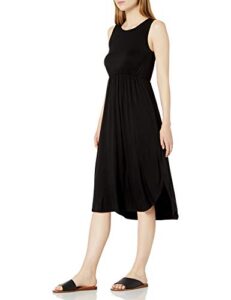 amazon essentials women’s jersey sleeveless gathered midi dress (previously daily ritual), black, large