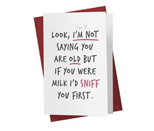 funny birthday card for men and women, single large 5.5 x 8.5 happy birthday card for him or her, birthday card for husband, birthday card for brother – birthday card for sister, birthday card for son, nephew, niece – karto – old milk