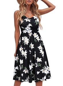 yathon casual dresses for women sleeveless cotton summer beach dress a line spaghetti strap sundresses with pockets (m, yt090-black floral 01)