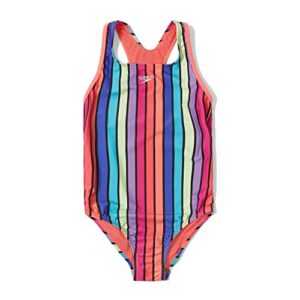 speedo girls’ swimsuit one piece closed racerback, rainbow stripe anthracite, 7