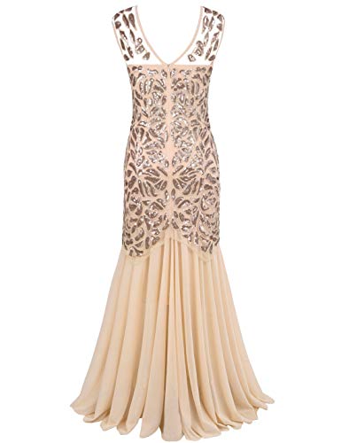 PrettyGuide Women 's 1920s Art Deco Sequin Gatsby Formal Evening Prom Dress L Champagne