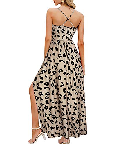 II ININ Women's Deep V-Neck Casual Dress Summer Backless Floral Print Split Maxi Dress for Wedding Beach Party(Floral21,XL)