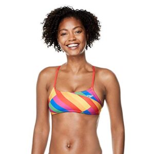 speedo women’s standard swimsuit top bikini endurance strappy back demi, pride sliced squares, medium