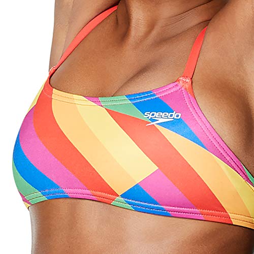 Speedo Women's Standard Swimsuit Top Bikini Endurance Strappy Back Demi, Pride Sliced Squares, Medium