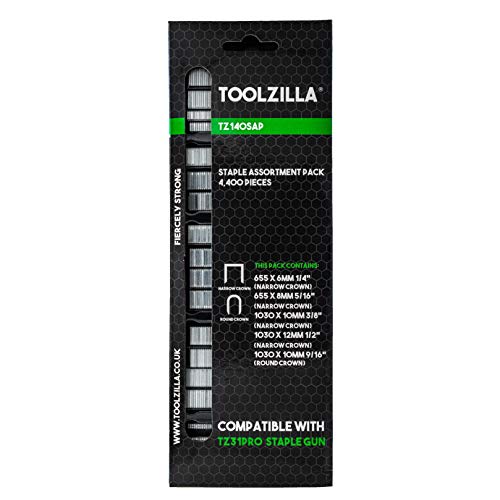 TOOLZILLA Staple Assortment Pack, 4,400 Pieces, Variety of Staples for Staple Gun, Stapler and Staples, Including Narrow Crown and Round Crown for Every Job, TOOLZILLA Replacement Staples for Home DIY