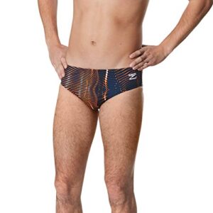 speedo men’s standard swimsuit brief endurance+ printed team colors, solar navy/orange, 32