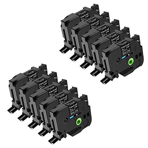 NineLeaf 10 Pack Compatible for Brother TZe-355 TZe355 TZ-355 TZ355 Label Tape 24mm 1'' 0.94'' White on Black Standard Laminated Labeling Work with P-Touch PT-D600 PT-P710BT 1500 1600 Label Maker