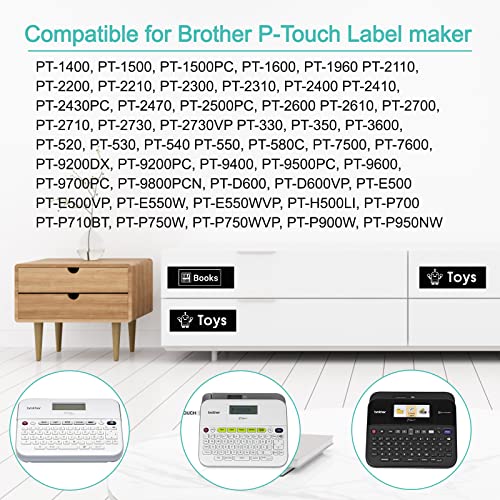 NineLeaf 10 Pack Compatible for Brother TZe-355 TZe355 TZ-355 TZ355 Label Tape 24mm 1'' 0.94'' White on Black Standard Laminated Labeling Work with P-Touch PT-D600 PT-P710BT 1500 1600 Label Maker