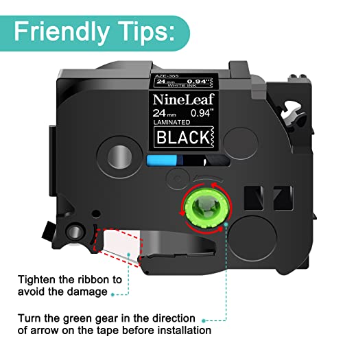 NineLeaf 10 Pack Compatible for Brother TZe-355 TZe355 TZ-355 TZ355 Label Tape 24mm 1'' 0.94'' White on Black Standard Laminated Labeling Work with P-Touch PT-D600 PT-P710BT 1500 1600 Label Maker