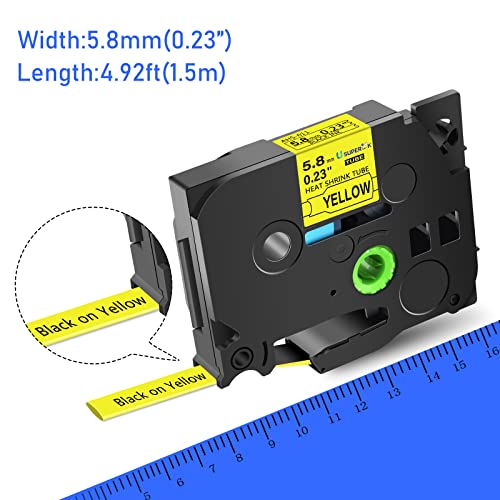 USUPERINK 6 Pack Compatible for Brother P-Touch HSe-611 Black on Yellow HSe-211 Black on White 5.8mm 0.23'' Heat Shrink Tubing Label Tape for Wire Cable use in PT-P710BT P700 P750W P900 Label Printer