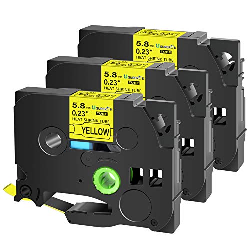 USUPERINK 6 Pack Compatible for Brother P-Touch HSe-611 Black on Yellow HSe-211 Black on White 5.8mm 0.23'' Heat Shrink Tubing Label Tape for Wire Cable use in PT-P710BT P700 P750W P900 Label Printer