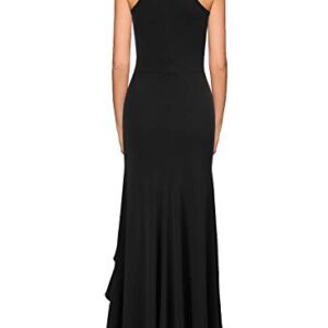 WOOSEA Women's High Neck Split Bodycon Mermaid Evening Cocktail Long Dress Black