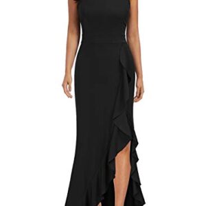 WOOSEA Women's High Neck Split Bodycon Mermaid Evening Cocktail Long Dress Black