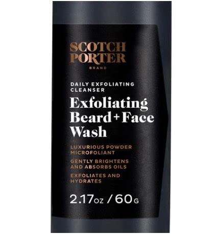 Scotch Porter Exfoliating Beard Wash & Face Cleanser for Men, Travel Friendly | Formulated with Non-Toxic Ingredients, Free of Parabens, Sulfates & Silicones | Vegan | 2.17 oz Bottle