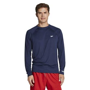 speedo men’s uv swim shirt easy long sleeve regular fit peacoat, large