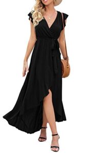 grecerelle women’s summer casual cross v neck dress bohemian flowy long maxi dresses black-large