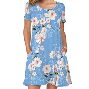 KORSIS Women's Summer Floral Dresses T Shirt Dress Flower Light Blue S