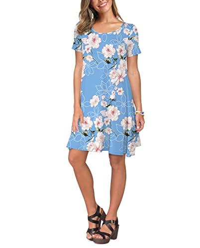 KORSIS Women's Summer Floral Dresses T Shirt Dress Flower Light Blue S