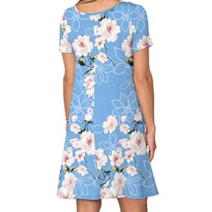 KORSIS Women's Summer Floral Dresses T Shirt Dress Flower Light Blue S