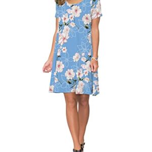 KORSIS Women's Summer Floral Dresses T Shirt Dress Flower Light Blue S