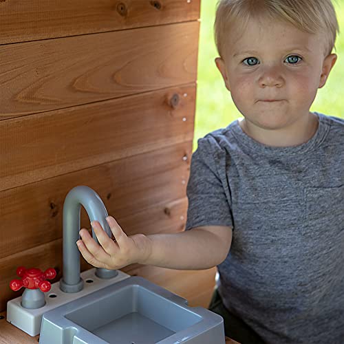 Backyard Discovery Aspen All Cedar Wooden Playhouse, Country Style, Dutch Front Door, Flower Pot Holders, Stove, Sink, Plastic Food, Doorbell, Mailbox, Outdoor Light Attached Picnic Bench