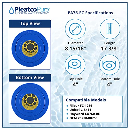 Pleatco Filtration PA76-EC Pool Filter Cartridge Replacement for Unicel: C-8411, Filbur: FC-1256, OEM Part Numbers: CX760-RE, White