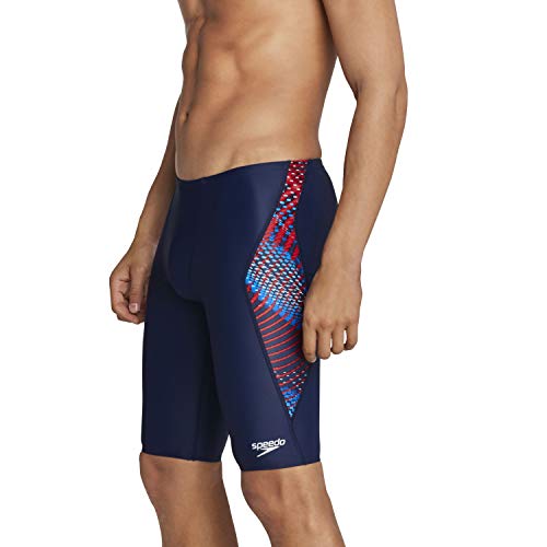 Speedo Men's Standard Swimsuit Jammer Powerflex Printed Team Colors, Coded Red/White/Blue, 22