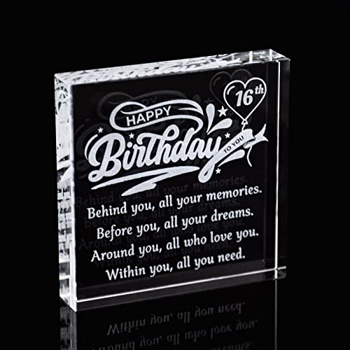 Happy 16th Birthday Personalized Engraved Crystal Paperweight Keepsake Birthday Gifts Ideas for Son Daughter Brother Sister Nephew Niece Friend